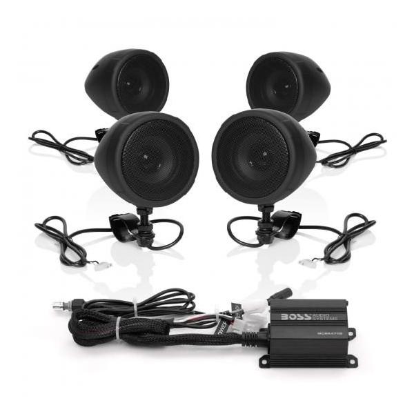 【商品名】BOSSオーディオシステム MCBK470B バイク用Bluetoothスピーカーシステム - クラスDコンパクトアンプ、3インチ防水スピーカー、ボリュームコントロール、ATVや12ボルト車両に最適 【カテゴリー】 アンプ : M...