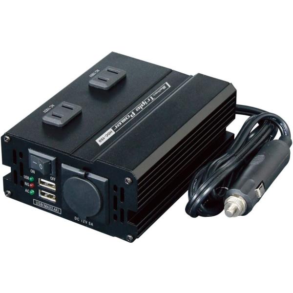24V車からAC100V・DC12V・USBが使える入力電圧：DC24V 出力電圧：AC100V/DC12V/DC5V 定格出力：150W 最大瞬間出力：180W 出力波形：矩形波 出力周波数：55Hz 待機電流：0.5A以下 変換効率：8...