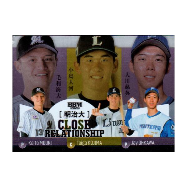２０２６年ＢＢＭ発売のカード『ベースボールカード ルーキーエディション』より出るCLOSE RELATIONSHIPカード<BR>小島大河/大川慈英/毛利海大　西武ライオンズ／北海道日本ハムファイターズ／千葉ロッテマリーンズ　カ...