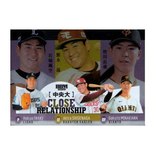 ２０２６年ＢＢＭ発売のカード『ベースボールカード ルーキーエディション』より出るCLOSE RELATIONSHIPカード<BR>岩城颯空/?永晟/皆川岳飛　西武ライオンズ／東北楽天ゴールデンイーグルス／読売ジャイアンツ　カード...