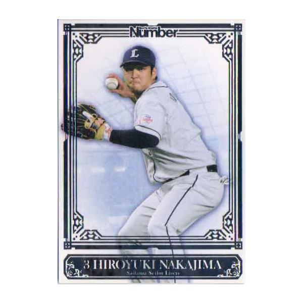 ２０１２年発売のカード『ナンバーアスリートカード 第2弾 中島裕之』より出る銀箔スペシャルカード<BR>中島裕之　西武ライオンズ　カードＮｏ．ＳＰ１６<BR>制作の都合で裏面に表面の箔がついているカードがあります。ご...