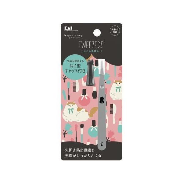 先端を保護するねこ型キャップ付き毛抜きです。先開き防止機能で先端がしっかり閉じます。先斜め形状です。【メーカー】貝印【品番】HC-2203【サイズ】本体サイズ:96×9×10mm　　　　　重量:12g 【材質】金属部：ステンレススチール 　...