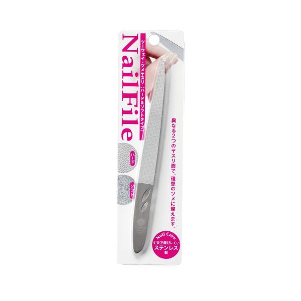 異なる2つのヤスリ面で、理想のツメに整えます。サビにくく耐久性に優れたステンレス製で、ヤスリ目は磨り減りにくく、長くご使用いただけます。ハード面：クロスカット3段仕立てで、粗めでしっかり削れるタイプです。ソフト面：特殊加工で目立てが均一で、...