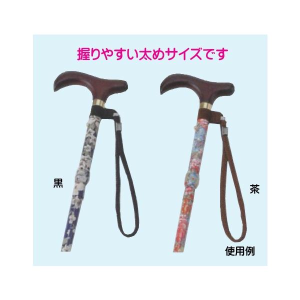 【入数】1個【対応杖サイズ】φ18〜25mm【サイズ】全長：220mm【カラー】黒・茶【特長】●お手持ちのステッキに容易に取り付けできます。●握りやすい太めサイズ【取付方法】輪っかになったゴムバンドを伸ばして、ステッキのグリップ部分の先端を...