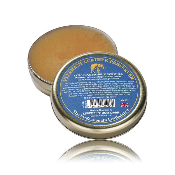 ELEPHANT LEATHER PRESERVER（レザーワックス）は、合成された酸を含まないレザーワックス（脂肪）であり、アンティークレザーの理想的なトリートメントです。この脂肪は強力な防水作用があり、カビの繁殖を防ぎます。アンティーク...