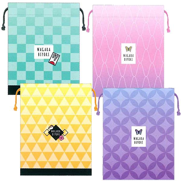 人気の和柄びより！かわいいマチ付き巾着です。汚れにくく、しわになりにくい、たっぷり入る底マチタイプ。■本体サイズ：約230×180×70ｍｍ■素材：ポリエステル★メール便発送可★ラッピング・日時指定はできませんのでご注意ください数量多数・同...