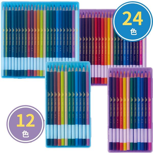 整理整頓の習慣が身につく！ケースに戻しやすいおかたづけ色ガイド付き。中身が見えるプラケース、軸に名前記入スペース入り。ケース用名前シール付き。■ケースサイズ：12色：約100×187×14mm　24色：約190×187×14ｍｍ■重量：12...