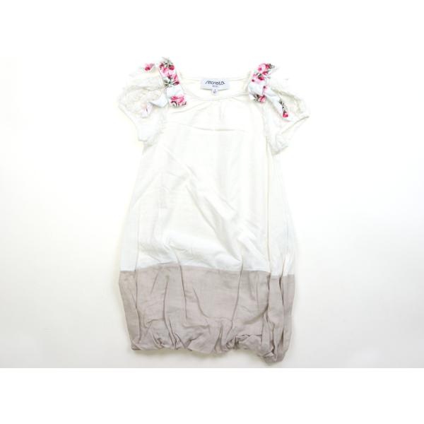 ブランド：Simonetta(シモネッタ)カテゴリー：チュニックサイズ：100サイズ色：白、ベージュ、花柄リボン状態：★★（返品不可）記名：なしジャンル：Girl実際のサイズ表記は4/107です。胸に薄いシミがあり、袖のフリルがシワになって...