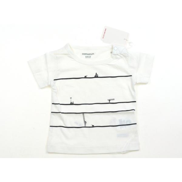 ブランド：imps&amp;elfs(インプス アンド エルフス)カテゴリー：Tシャツ・カットソーサイズ：60サイズ色：ホワイト状態：N記名：なしジャンル：Boy新品タグ付き。実際のサイズ表記は、68。左肩スナップボタン付き。