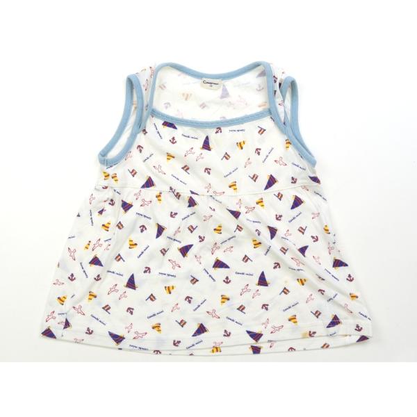 ブランド：Combimini(コンビミニ)カテゴリー：タンクトップ・キャミソールサイズ：100サイズ色：白地　マリンテイスト状態：★★（返品不可）記名：なしジャンル：Girl胸元に薄いシミ、裾付近にやや目立つ、点シミと2cmほどのシミがあります。