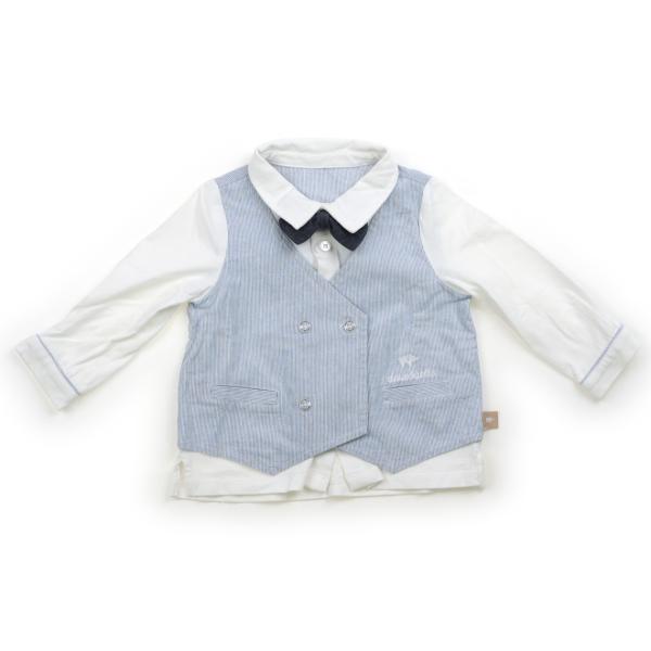 ブランド：Dave&amp;Bella(デイブアンドベラ)カテゴリー：シャツ・ブラウスサイズ：70サイズ色：白・ブルー・ストライプ状態：★★★★記名：なしジャンル：Boy実際のサイズ表記は73cm。カットソー地のシャツとベストのドッキングタ...