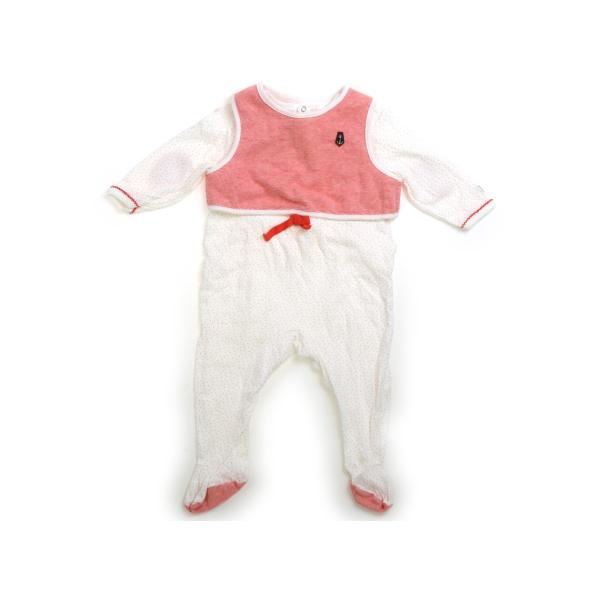 ブランド：PETIT BATEAU(プチバトー)カテゴリー：オールインワンサイズ：60サイズ色：白、ピンク、ドット、ボーダー状態：★★★記名：なしジャンル：Girl実際のサイズ表記は6ｍ/67cmです。スタイ付き。右足の広範囲や袖口にシミが...