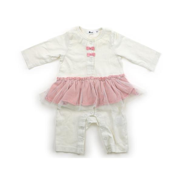 ブランド：e-baby(イーベビー)カテゴリー：カバーオールサイズ：70サイズ色：オフ、ピンク、リボン、フリル状態：★★（返品不可）記名：なしジャンル：Girl首元に黄ばみ、ヨレと毛羽立ち、フリルに色褪せあり。普段使いにいかがでしょうか。