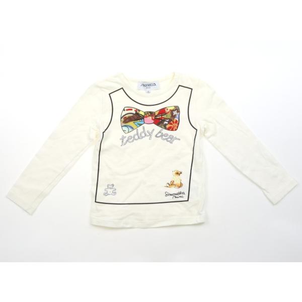 ブランド：Simonetta(シモネッタ)カテゴリー：Tシャツ・カットソーサイズ：100サイズ色：リボンホワイト状態：★★★記名：なしジャンル：Girl前に薄い茶色いシミあり。若干の毛羽立ちがありますが、まだまだ普段着として活躍してくれそうです。