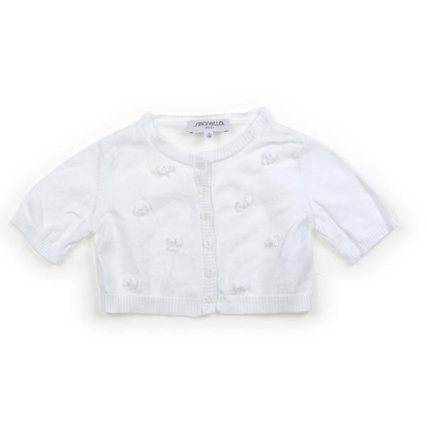 ブランド：Simonetta(シモネッタ)カテゴリー：カーディガンサイズ：100サイズ色：白・リボン状態：★★★記名：なしジャンル：Girlコットンニットカーディガンです。前身頃の共生地リボンの若干ヨレがありますが、使用感少なめです。
