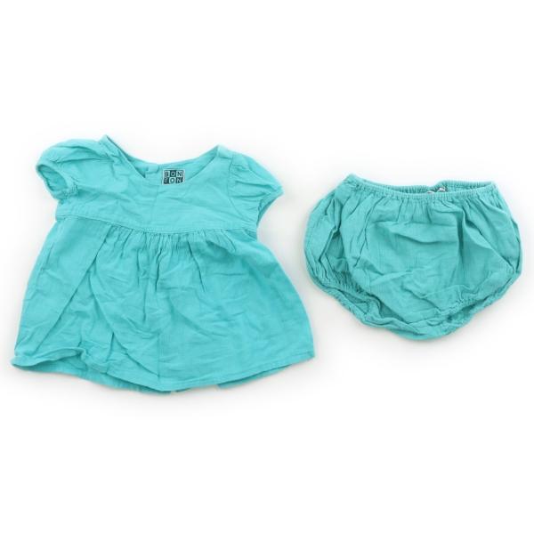 ブランド：BONTON(ボントン)カテゴリー：上下セットサイズ：60サイズ色：エメラルドグリーン状態：★★（返品不可）記名：なしジャンル：Girlサイズ表記は6M。トップスとブルマのお色味が違います。ガーゼ地。全体的に使用感がありますが、特...