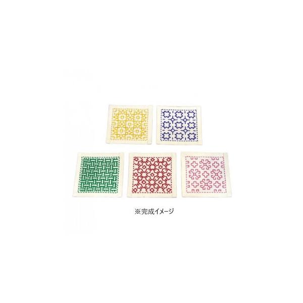 「一目刺し」とは、刺し子の技法のひとつで、一定の針目で縦、横、斜めと同じ方向を順に刺していく技法です。図案は布にプリント済みなので、初心者の方もお楽しみいただけます。