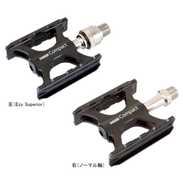 ・軽量小型ペダル「Compact」の左ペダルを簡単に脱着ができるEzyシステム、右ペダルをノーマル軸にした折りたたみ自転車対応のOne Side Ezy（ワン・サイド・イージー）モデル・左ペダルは簡単脱着機構Ezyシステムにより工具なしで簡...