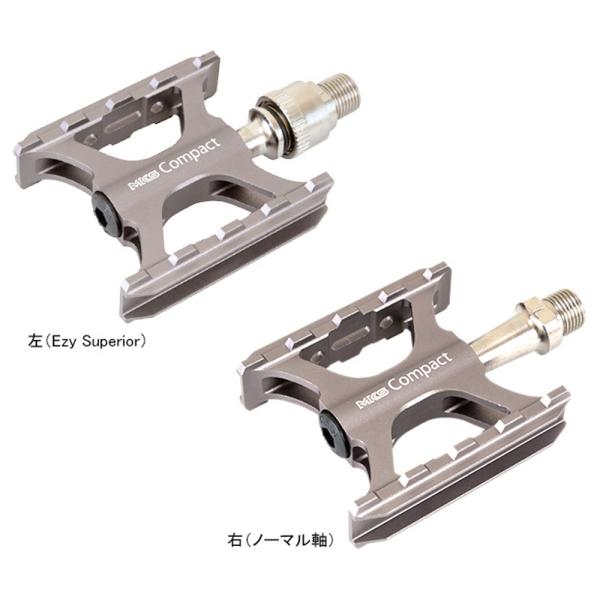 ・軽量小型ペダル「Compact」の左ペダルを簡単に脱着ができるEzyシステム、右ペダルをノーマル軸にした折りたたみ自転車対応のOne Side Ezy（ワン・サイド・イージー）モデル・左ペダルは簡単脱着機構Ezyシステムにより工具なしで簡...