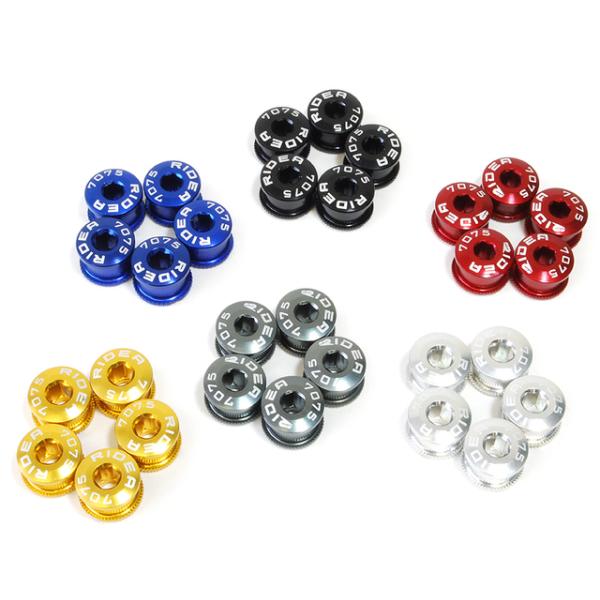メーカー RIDEAサイズ 長さ：5mm重量 8g （5個セット）素材 AL7075-T6アルミニウム特徴・AL7075-T6アルミ製チェーンリングボルト・RIDEA、シマノ、スラム、FSA等に対応・シングルチェーンリング用・5個セット