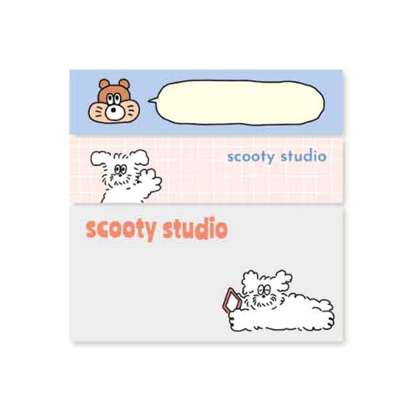 ［商品仕様］韓国発の文具雑貨ブランド「scooty studio」デザイナーが独特のタッチで描く、ゆるカワなキャラクターたちのアイテムです。【サイズ】　ふせん：約W70×H34.75mm(1柄)、約W70×H16.5mm(2柄)　パッケージ...