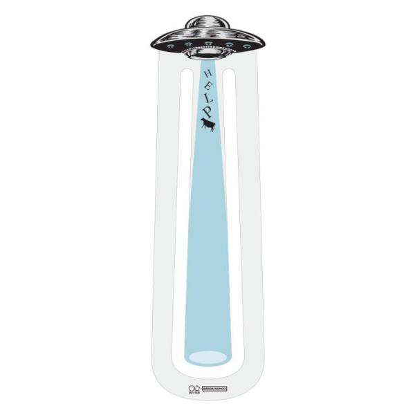 ［商品仕様］【サイズ】約W27×H90×D0.6mm パッケージ：約W45×H118×D1.5mm 【素材】PP 【本体重量】約1g 【特長】 ・本に書かれてある文章を牛と一緒にUFOが吸い込んでいるように見える！ ・文章の行も照らしてくれ...