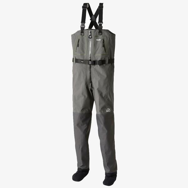 フルオープンファスナー付きソックスウェーダー。YKK「アクアシール」防水ファスナーを採用。着脱、移動時の体温調整など様々な快適性を追求したフロントオープンモデル。上下からの開閉が可能なダブルスライダー仕様。アッパー素材は通気性と耐久性を兼ね...