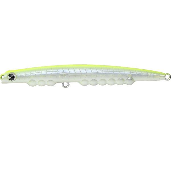 港湾バチパターン攻略の決定版、Aldente 95S。着水直後のリトリーブで急浮上し、サーフェイスレンジをキープします。揺れるような揺らぎアクションと僅かなV字引き波を発生させ、表層を意識しているシーバスに猛アピール！後方固定重心だから、飛...