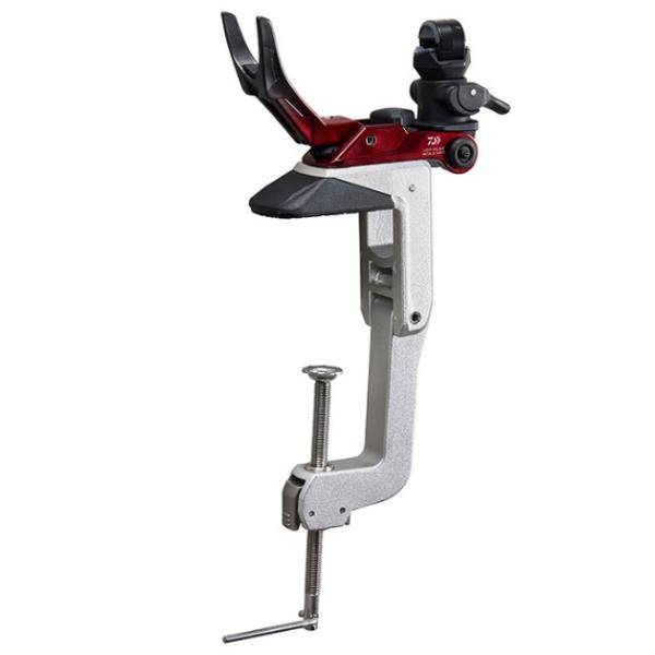 更に強く！スタイリッシュに！船用竿掛け決定版！適合ハリス10号まで。タテ・ヨコの付け替えは首振り台袋ネジを緩めるだけで楽々変更、船べりを選ばない切り替え方式。アームは水平から上方向16度まで角度調整ネジを操作し調整可能。左右に3段階、計50...