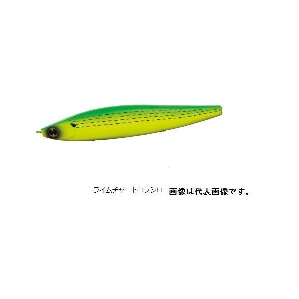 カラー：ライムチャートコノシロ サイズ：97mm  標準自重：30g  有効レンジ：約10〜約80cm  アクション：テールスライド+自動フラツキ　飛距離：最大 92.5m 平均 90.7m  フック仕様：ST-46 ＃4 リング ＃4