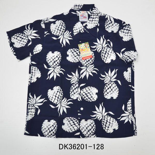 東洋 DK36202-128Duke Kahanamoku Special Edition“DUKE’S PINEAPPLE”半袖アロハシャツネイビーサイズ：M L XL年代: 1950年代前期 素材: レーヨンフジエット 捺染: 抜染 柄...