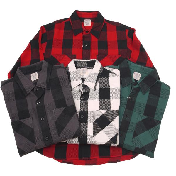 AVIREX6125137(783-2223002)デイリーFLANNEL BROCK CHECK SHIRT長袖ネルシャツホワイトグレーレッドグリーンS M L XL XXL綿100％生産国 中国<実寸>　M　身幅約53cm　...