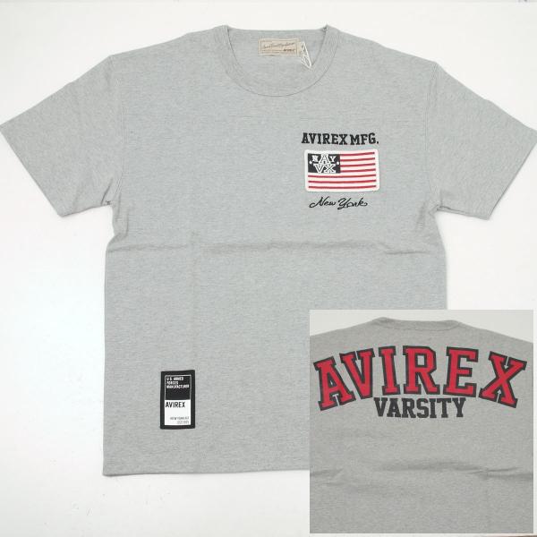 AVIREXアヴィレックス(アビレックス)6163364-16VERSITY Tビッグロゴ半袖Tシャツフロントワンポイントワッペン+刺繍＆バックプリントグレー綿100％生産国 中国厚手のしっかりした生地です。<実寸>M　身幅約4...