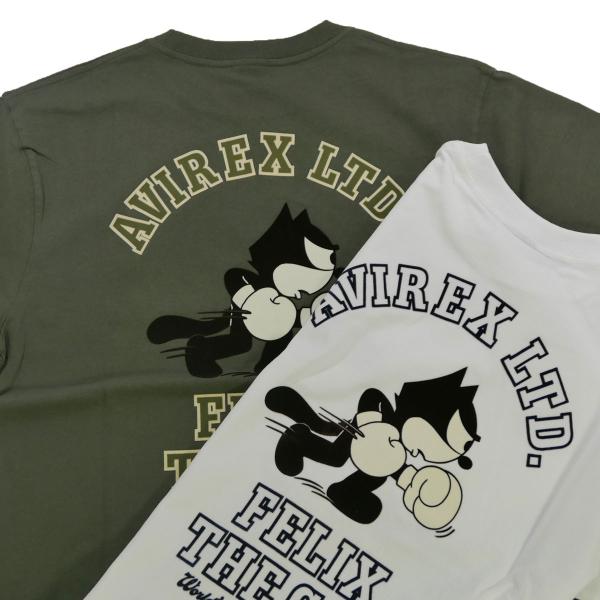 AVIREX783-5134034FELIX フィリックス コラボ 半袖Tシャツ BOXING ボクシング本体：コットン100%M L XL030 ホワイト310 オリーブ<実寸>M　身幅約52cm　肩幅約48cm　袖丈約22c...