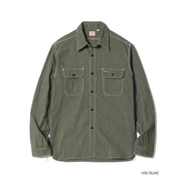 SUGAR CANEシュガーケーンSC25511-149ジーンコード長袖ワークシャツストライプオリーブワンウォシュS M L XL綿100％日本製<実寸>　S　身幅約50cm　肩幅約42cm　袖丈約58cm　着丈約69cm　M　...