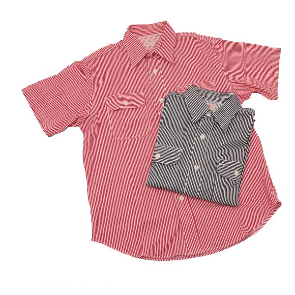 SUGARCANEシュガーケーンSC37944-119ヒッコリーストライプ半袖ワークシャツ119 ブラック165 レッドM L XL XXL素材：コットン100％日本製<実寸>　S　身幅約51cm　肩幅約42cm　袖丈約21cm...