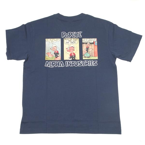 Alpha　アルファTC1585POPEYE ポパイ コミック柄 バックプリント Tシャツ ネイビー 白サイズ：M L XL素材 綿100％中国製黒白 アルファ<サイズ対応表> （身長よりも胸囲を優先してください） S　身長15...