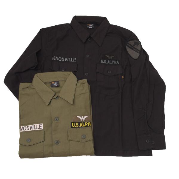 ALPHAアルファTS5127UTILITY.PATCHEDユーティリティ ワッペン 長袖シャツリップストップ生地ゆったり目001:ブラック021:アーミーグリーン綿100％中国製サイズ：M L XLアルファ<サイズ対応表> （...