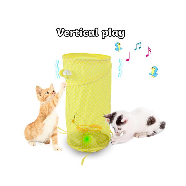 トンネルの中に自動で回転する猫じゃらしが付いたおもちゃです。自動回転フェザーベースが付いた猫用トンネルおもちゃ。床に横に置いても、垂直に立てても遊ぶこともできます。ボタン１回押すとサイレントモードボタン２回押すと鳥のさえずりが奏でるモードに...
