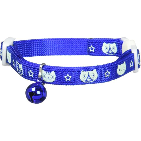 暗闇で光る蓄光タイプの引っ掛けても安心セーフティバックル使用。プラスチックパーツと柄が光る。適応：体重7kgまで首回り：19〜31cm材質：ナイロン【ネコポス便利用条件】代引き不可首輪は5個まで対応致します。複数を買い物かごに入れますと送料...