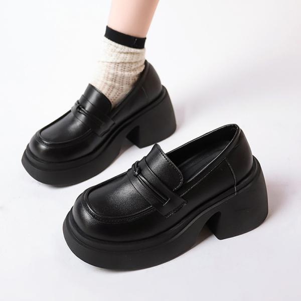 ローファー 厚底ローファー レディース ヒール コスプレ リボン 学生