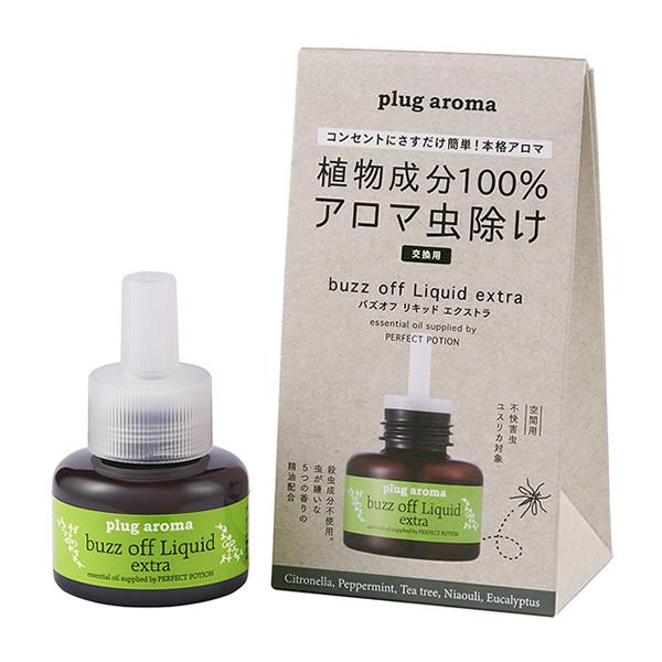 【商品詳細】商品名:プラグアロマ バズオフリキッド エクストラ 交換用内容量:25ml配合製油:シトロネラ精油、ペパーミント精油、ユーカリ精油、ティーツリー精油、ニアウリ精油成分:コウスイガヤ油、セイヨウハッカ油、ティーツリー葉油、メラレウ...