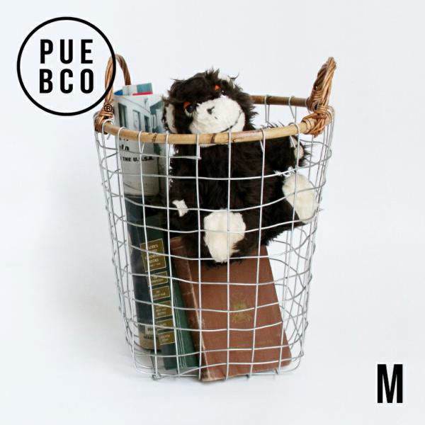 収納バスケット ラタン 籐 プエブコ 持ち手 ワイヤーバスケット  PUEBCO RATTAN TOP WIRE BASKET M
