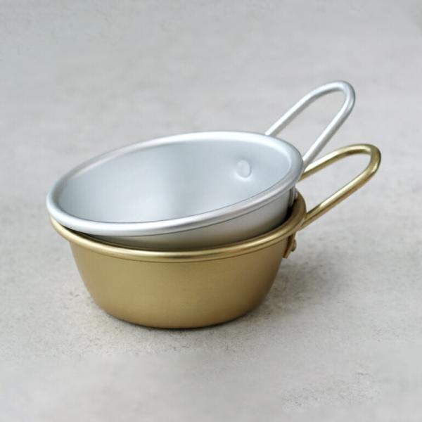 シェラカップ 直火 アルマイト キャンプ アウトドア 調理器具 ゴールド シルバー まつのや 松野屋 アルマイト手付きマッコリコップ 11cm