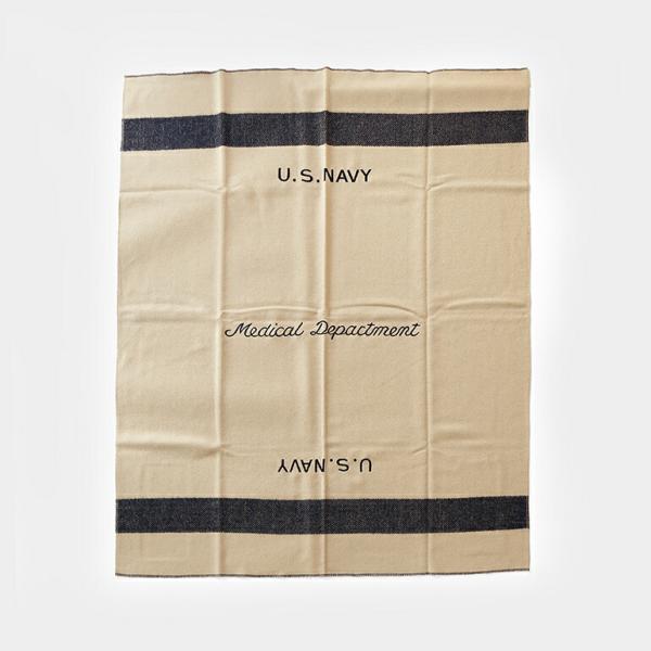 ブランケット ミリタリー 復刻 ウール 米軍 アメリカ USタイプ NAVY 海軍 140×165cm ベージュ ネイビー ラージ