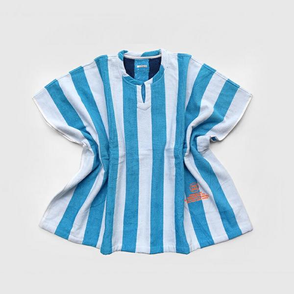 ポンチョ タオル パイル生地 ストライプ プルオーバー プール サウナ キャンプ アウトドア PUEBCO プエブコ POOL OVER TEE ブルー×ホワイト