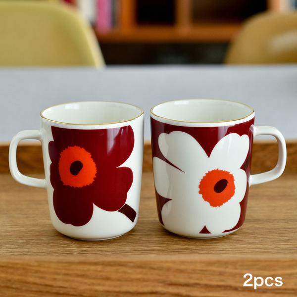 商品名：Juhla Unikko マグカップ 250ml 2個セットブランド：marimekko（マリメッコ）テキスタイルデザイン：Maija Isolaサイズ：約 直径 8 cm × 高さ 9.5 cm／容量 250 ml材　質：磁器※取...