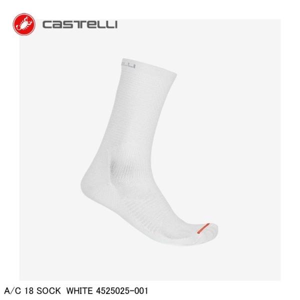 CASTELLI カステリ A/C 18 SOCK  WHITE 4525025-001 サイクルソックス 靴下日本の蒸し暑い真夏に最適な超軽量構造通気性と耐久性に優れたナイロン糸を使用軽さと耐久性を完璧にミックスしたリブ編みの質感が快適な...