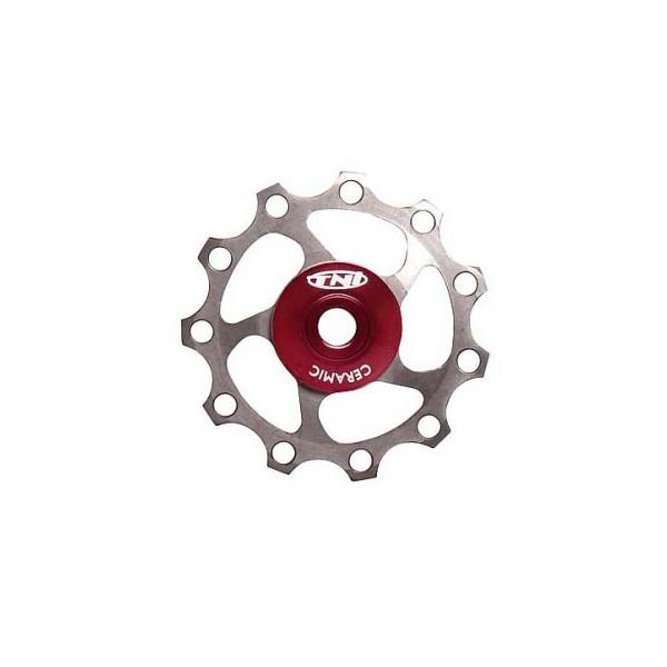 ・プーリー部分がチタン製のセラミックベアリングプーリー。・10/11速用(5ｍｍ厚ワッシャー2個付属)・11T　1個・カラー：赤○グレード3 セラミックボール使用。実用範囲の中で最高級ランクが、グレード３。回転が異なります。※組付けの際には...