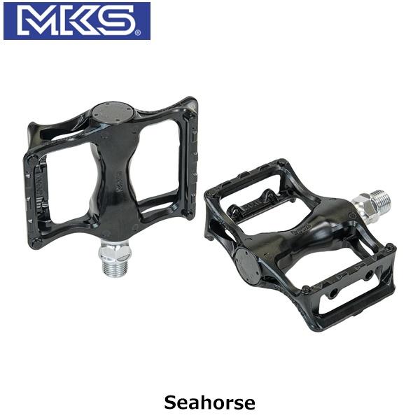 MKS ミカシマ 三ヶ島製作所 シーホースBLK Seahorse PDL21500 自転車 フラットペダル軸中心から前方に5mmほどオフセットした形状のペダル。母指球の収まりが良く、一体感を得ることができます。アルミ合金ボディ一体型ピンが...